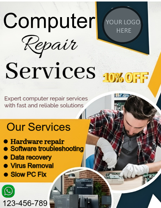 White Professional Modern Computer Repair Service Flyer Design Flyer ...