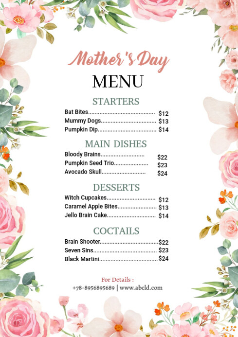White Professional Mother's Day Menu Template A4 | PosterMyWall