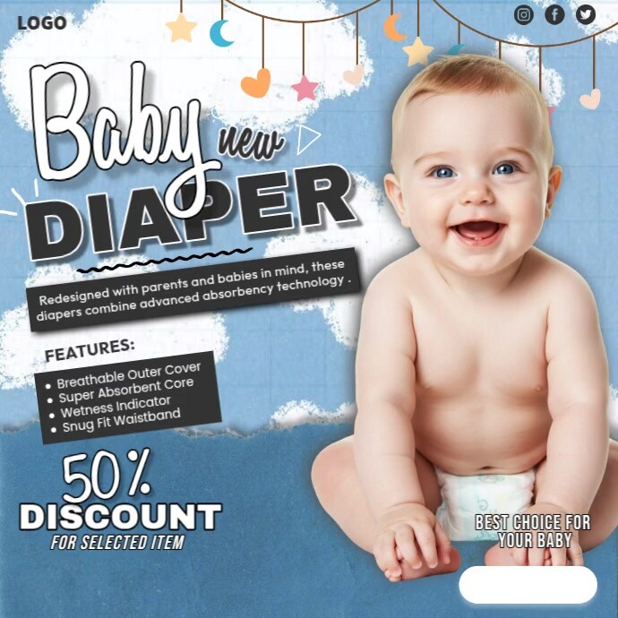 White Professional New Baby Diaper Instagram Post Template | PosterMyWall