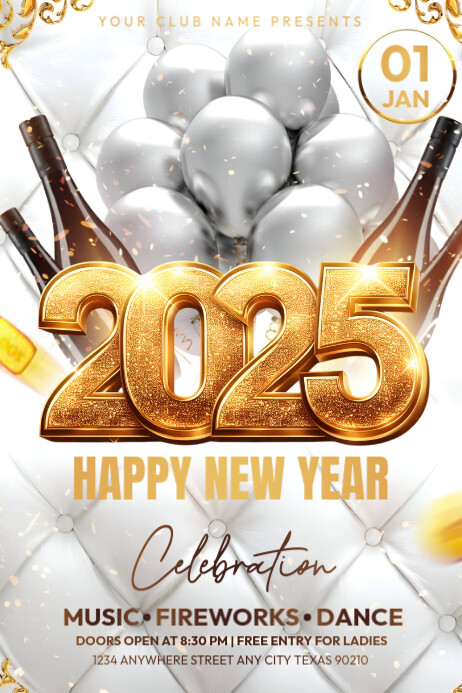 White Professional New Year Party Poster Template | PosterMyWall