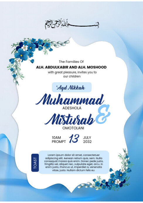 White Professional Nikkah Invitation A5 Template | PosterMyWall