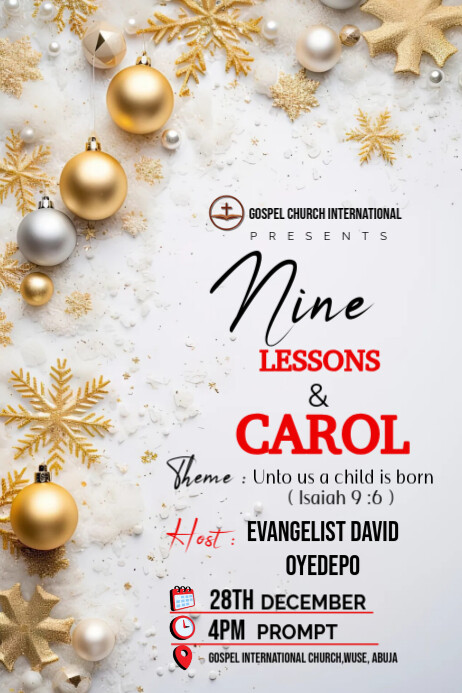 Copy of White Professional Nine Lessons And Carol Poster | PosterMyWall