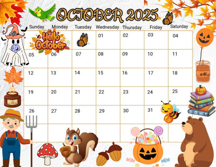 White Professional October Calendar 2025 Flyer (us Letter) Template ...