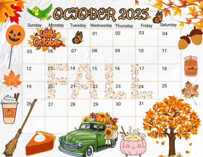 White Professional October Fall Calendar Flyer (us Letter) Template ...