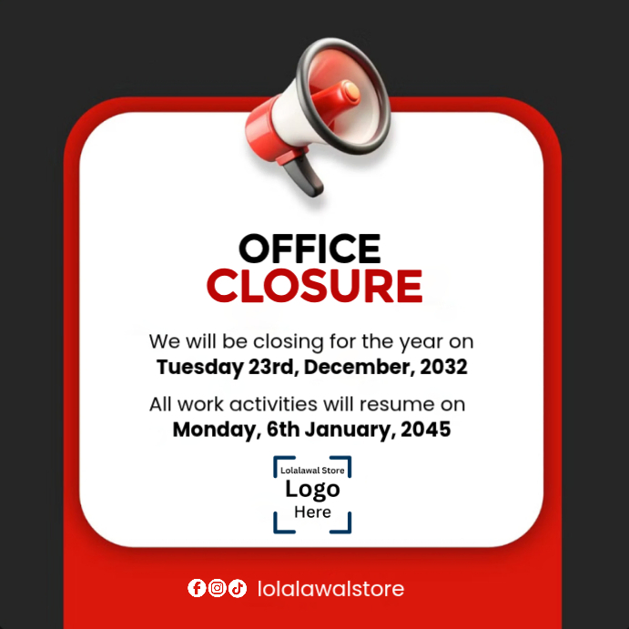 White Professional Office Closure Flyer Instagram Post Template ...
