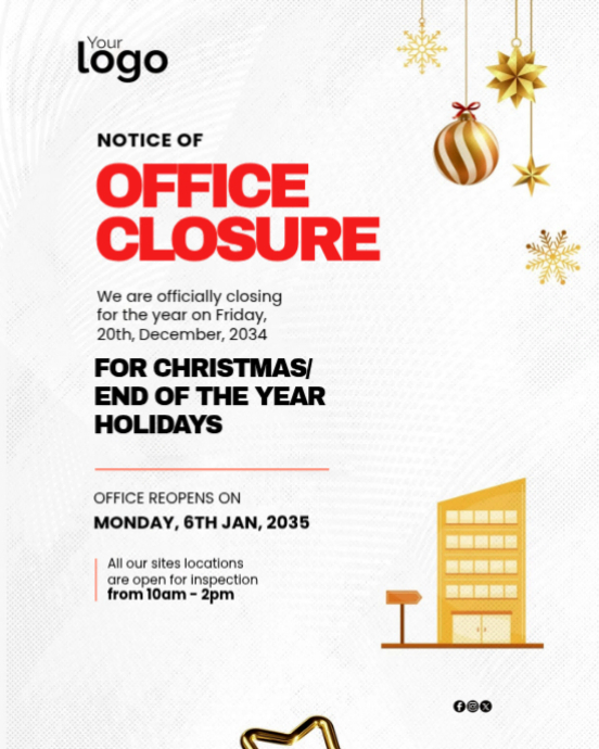 White Professional Office Closure Flyer Instagram Portrait Template ...
