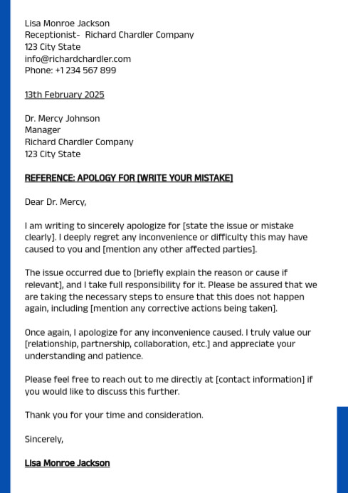 White Professional Official Apology Letter A4 Template | PosterMyWall