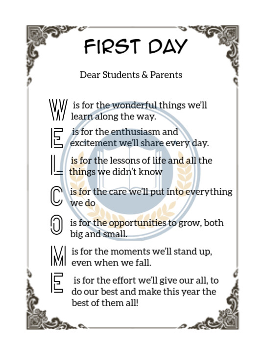 White Professional Open House / The First Day Of School Welcome Letter ...