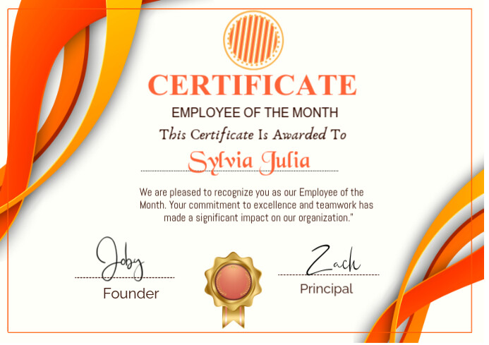 Copy of White Professional Orange Modern Design Certificate Month ...