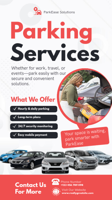 White Professional Parking Services Poster Design Template Instagram ...
