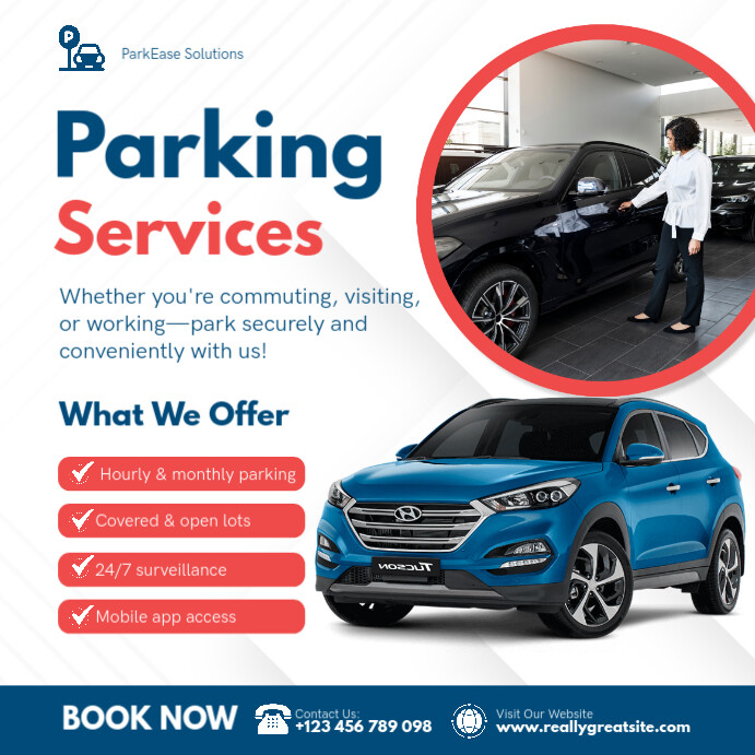 White Professional Parking Services Poster Design Template Square (1:1 ...