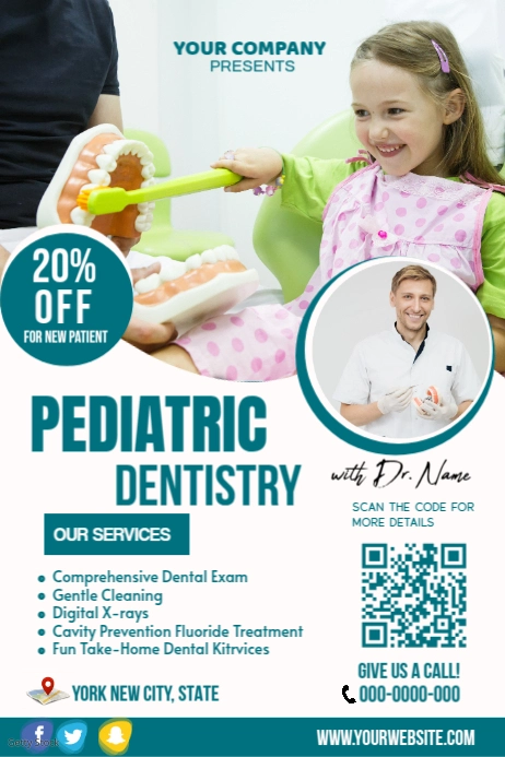 White Professional Pediatric Dentistry Poster Template | PosterMyWall