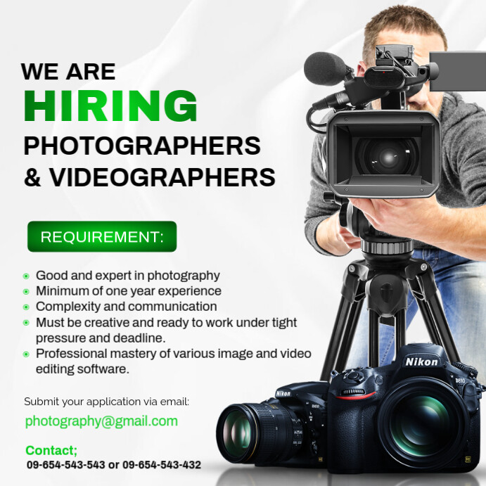White Professional Photographer And Videographer Hiring Instagram Post ...