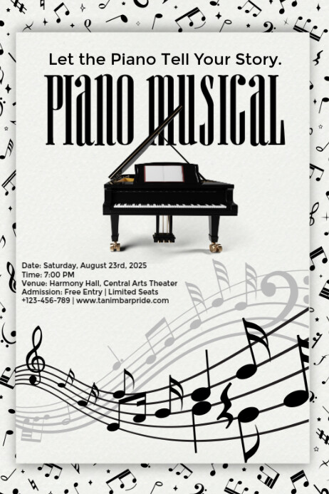 White Professional Piano Musical Design Template Poster | PosterMyWall