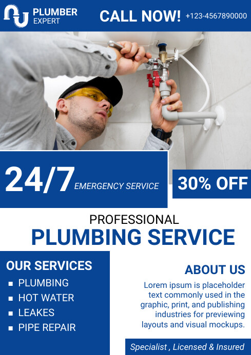 Copy of White Professional Plumbing Service A4 | PosterMyWall