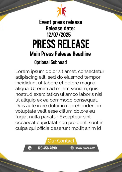 White Professional Press Release A4 Template | PosterMyWall