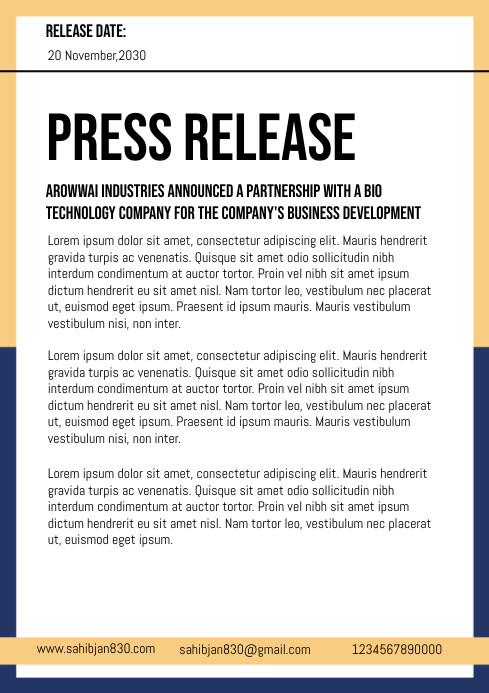 Plantilla de White Professional Press Release A4 | PosterMyWall