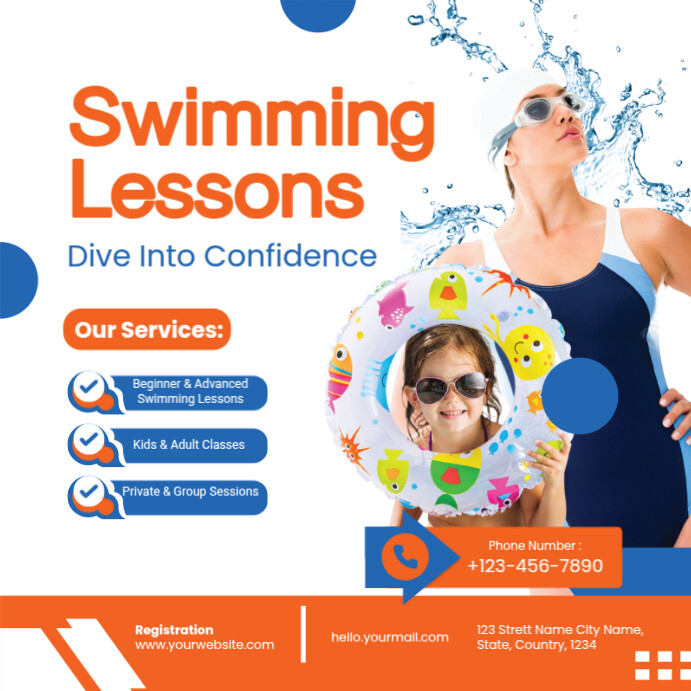 White Professional Private Swimming Lessons Flyer Instagram Post ...