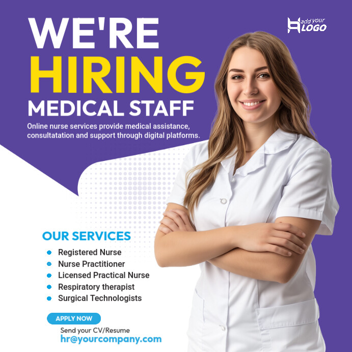 White Professional Professional Nurse Hiring Instagram Post Template ...