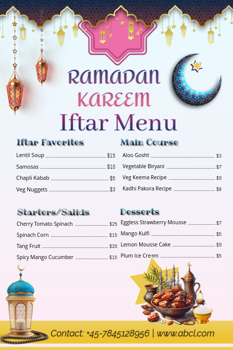 White Professional Ramadan Kareem Party Restaurant Menu Card Poster ...
