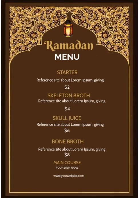 White Professional Ramadan Menu A5 Template | PosterMyWall