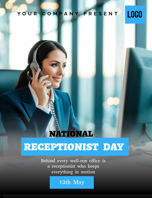 White Professional Receptionist Day Flyer (us Letter) Template ...