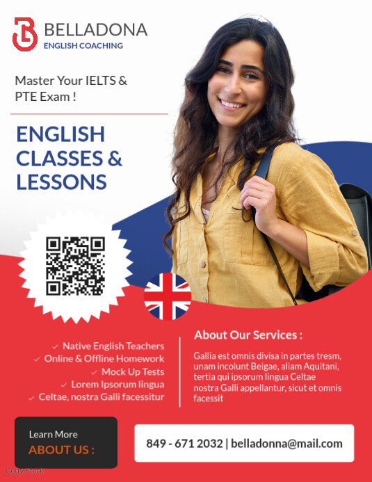 White Professional Red And Blue Ielts & Pte Coaching English Classes ...