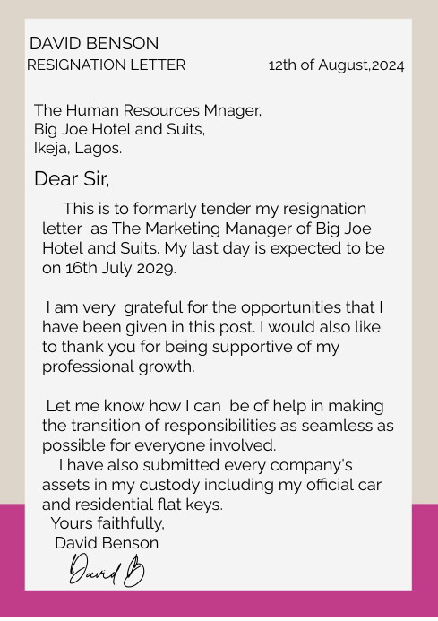 White Professional Resignation Letter A4 Template | PosterMyWall