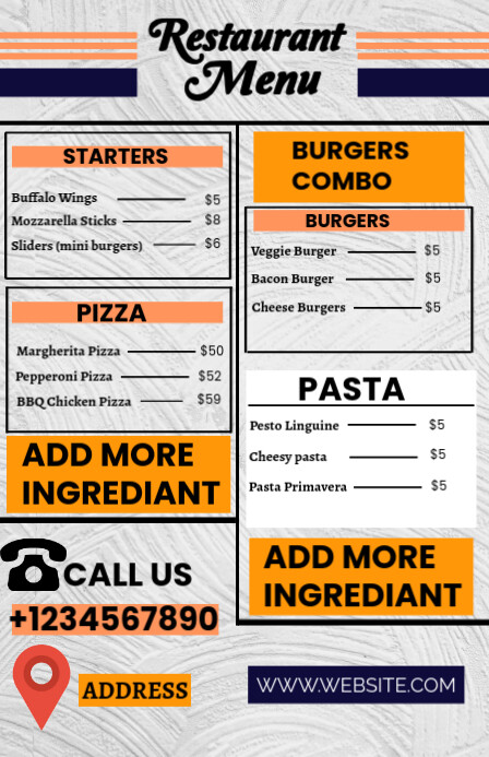 Copy of White Professional Restaurant Menu Half Page Wide | PosterMyWall