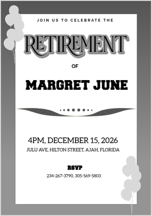 White Professional Retirement Invitation A4 Template | PosterMyWall
