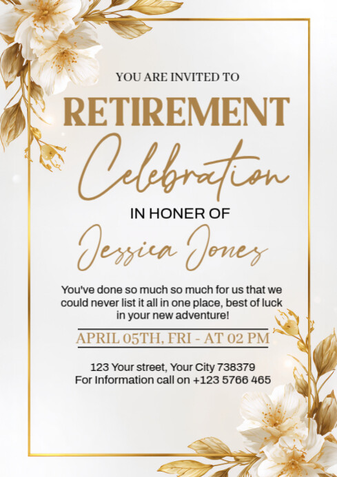 White Professional Retirement Party Invitation A4 Template | PosterMyWall