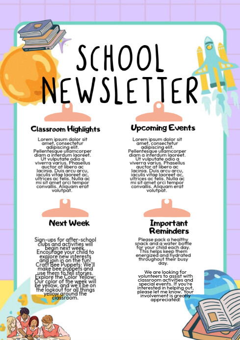 White Professional School Newsletter A4 Template | PosterMyWall