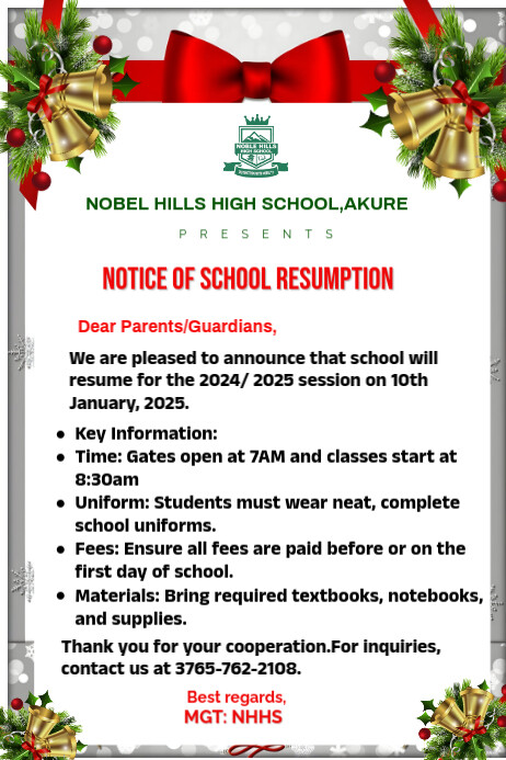 White Professional School Resumption Notice Poster Template | PosterMyWall