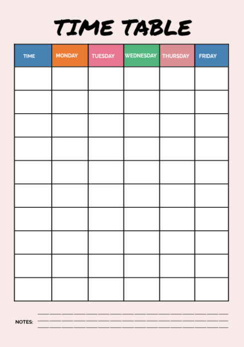 White Professional School Timetable Template For Students And Teachers ...