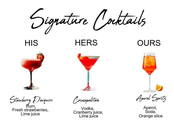 White Professional Signature Cocktails A4 Template | PosterMyWall