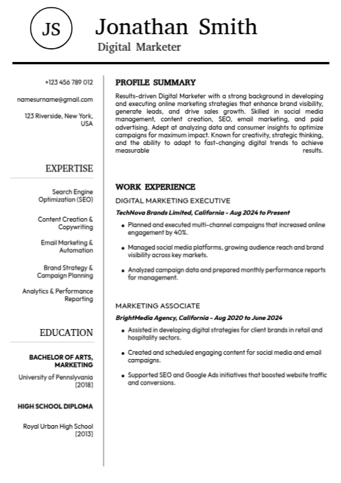 White Professional Simple 1 Page Resume Template A4 | PosterMyWall