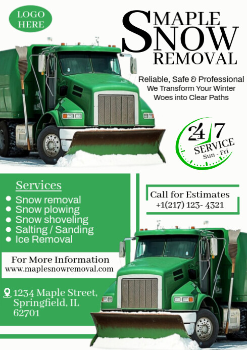 White Professional Snow Removal Service Flyer Template A4 | PosterMyWall