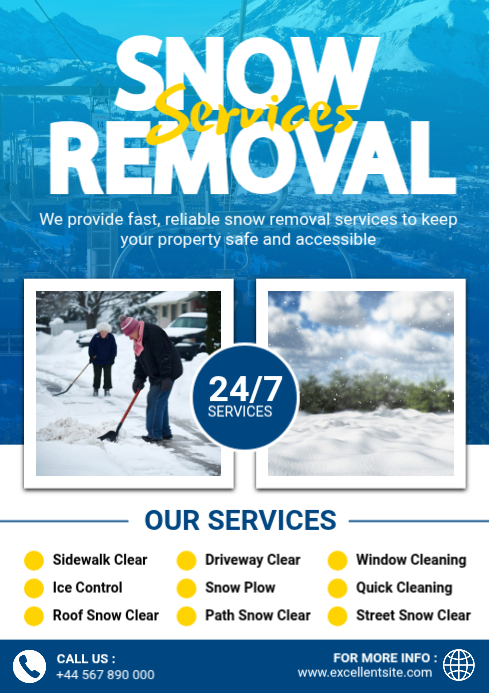 White Professional Snow Removal Services A4 Template | PosterMyWall