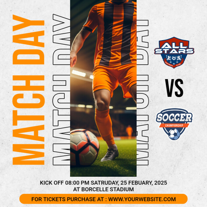 White Professional Soccer Match Day Instagram Post Template | PosterMyWall