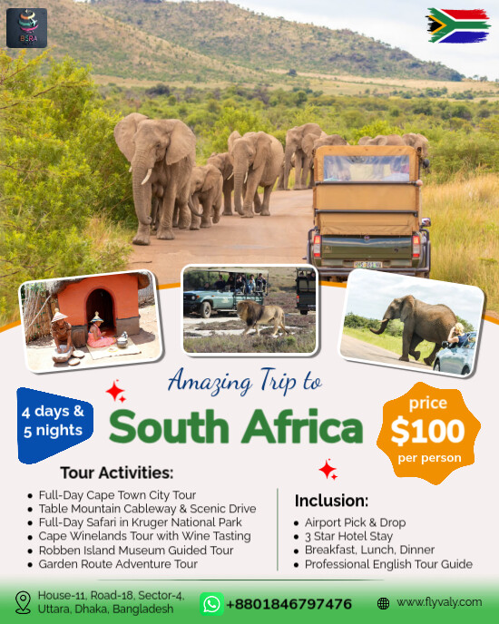 White Professional South Africa Tour Package Ads Design Template ...