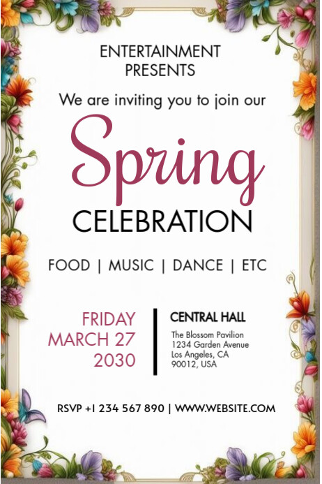 White Professional Spring Celebration Party 27 March Poster Template ...