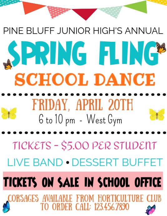 White Professional Spring Fling School Dance 20th April Flyer (us ...