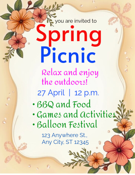 White Professional Spring Picnic Flyer (us Letter) Template | PosterMyWall