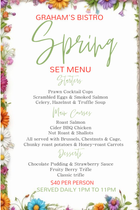 White Professional Spring Special Menu Poster Template | PosterMyWall