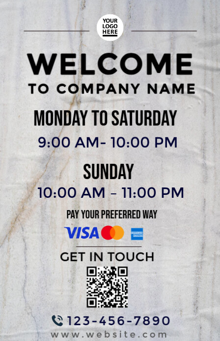 White Professional Store Hours Decal Tabloid Template | PosterMyWall