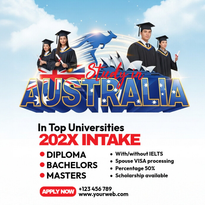 White Professional Study In Australia Ad Instagram Post Template ...