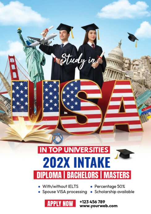 White Professional Study In Usa Ad A4 Template | PosterMyWall