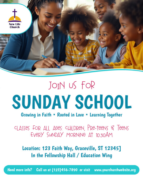 Copy of White Professional Sunday School Church Poster Template Design ...