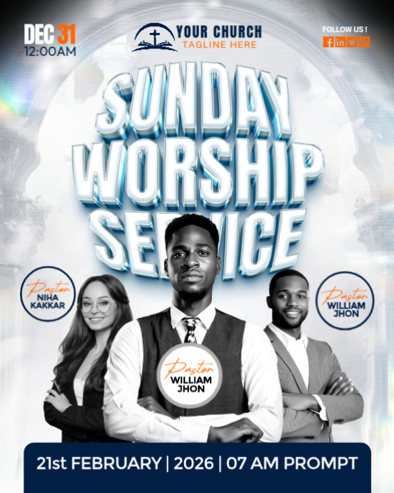 White Professional Sunday Service Flyer Instagram Portrait Template ...