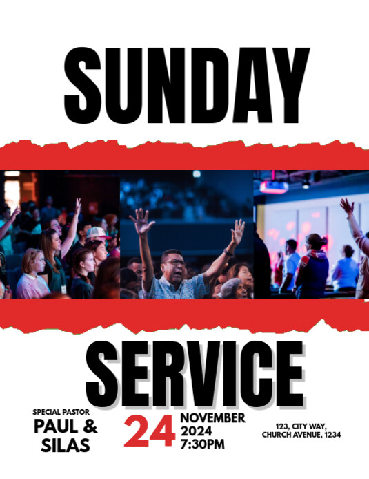 White Professional Sunday Service Invitation Flyer (us Letter) Template ...